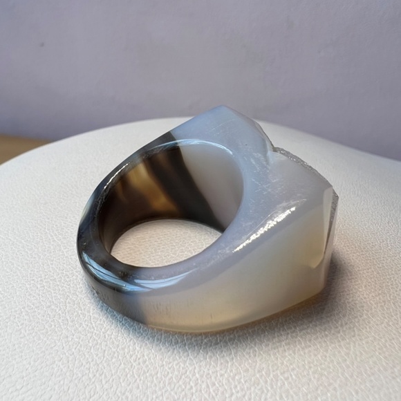 Jewelry | Vintage Large Banded Milky Agate Druzy Stone Carved Chunky ...